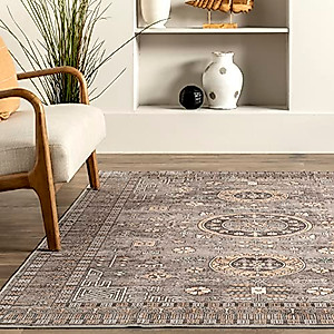 nuLOOM Tama Circle Medallion Machine Washable Area Rug, 9' x 12', Brown