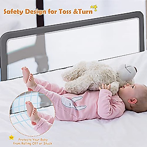 HONEY JOY Bed Rail for Toddlers, 59-in Extra Long, Portable Safety Bed Guardrail w/Double Safety Child Lock, Foldable Baby Bed Rail Guard, Fit King & Queen Full Twin Size Bed Mattress (1 Pack, Gray)