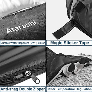 Atarashi Wide Sleeping Bags for Adults, Mens Black Sleeping Bags for Camping, Hiking and Outdoors, 3-4 Seasons Warm Cold Weather, Lightweight, Portable, Large Size with Compression Sack, 40''X87''