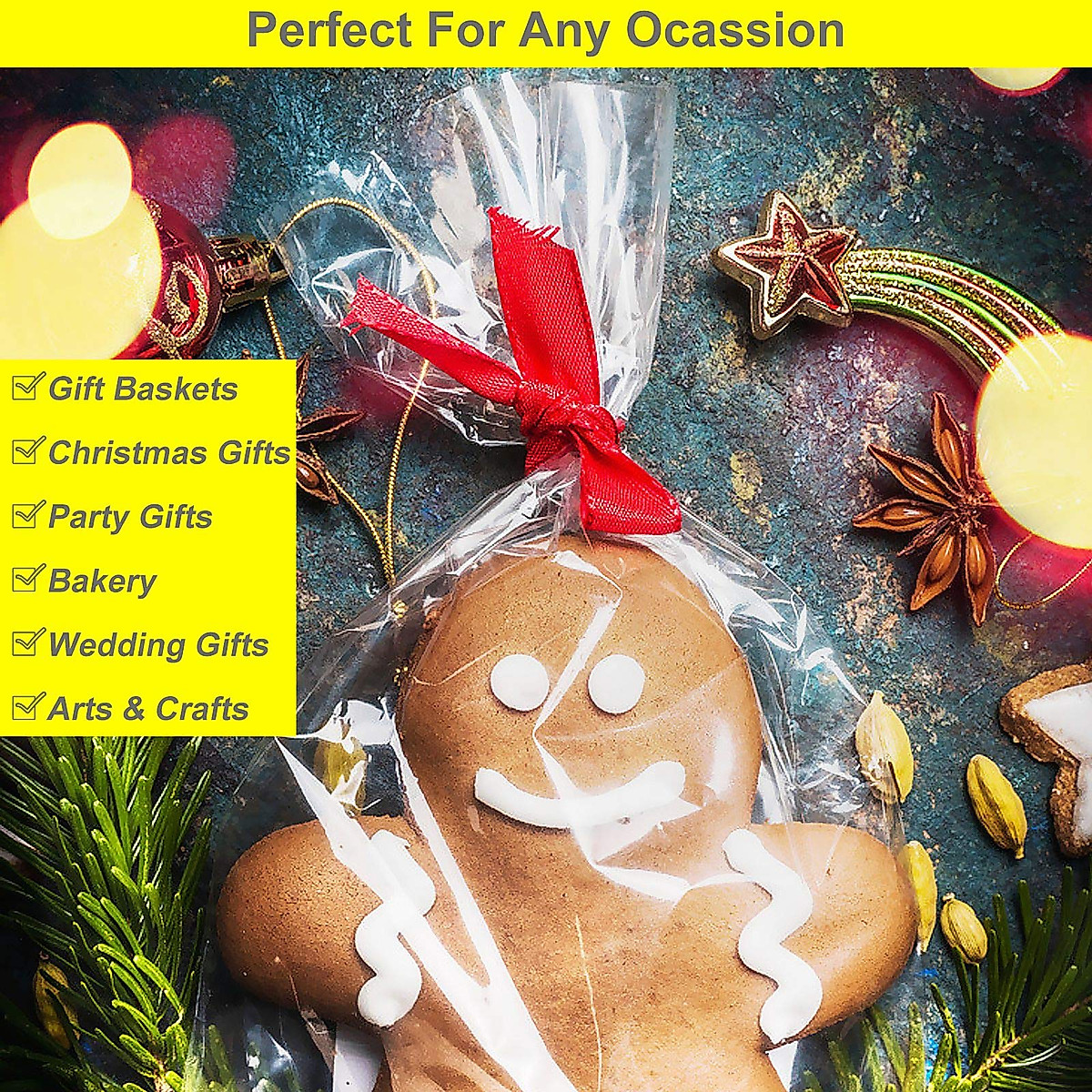 shanqian Clear Cellophane Wrap Roll (31.5 in x 200 ft), Cellophane Roll Clear Wrap Cellophane Bags, Clear Wrapping Paper to Wrap Gift Baskets Cellophane Basket Wrap Gift Wrap