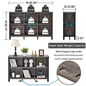 FATORRI Rustic 6 Cube Storage Organizer with Shelf, Wood and Metal Cubby Bookcase, Industrial Horizontal Bookshelf (Walnut Brown, 47 Inch)
