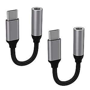 TOPUONE USB C to 3.5mm Headphone Jack,2 Pack Type C to 3.5mm Audio Jack Cable Cord Hi-Fi DAC Chip Compatible with Pixel 4 3 2 XL S10 S9 Plus Note 10, iPad Pro,Mate 30 20 Pro