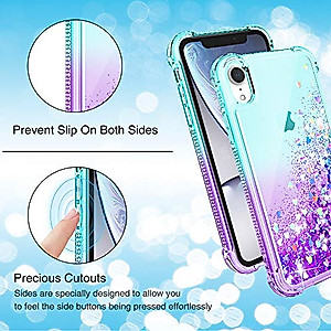 Gritup iPhone XR Case, iPhone XR Phone Case 6.1 inch with HD Screen Protector for Girls Women, Cute Clear Gradient Glitter Liquid TPU Slim Phone Case for iPhone XR Teal/Purple