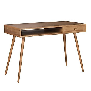 Nathan James Parker Modern Home Office Writing, Computer or Laptop Desk with Open Storage Cubby and Small Drawer, Walnut