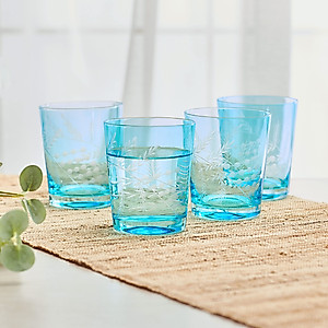 Fitz and Floyd Wildflower Set of 4 Double Old Fashioned Rocks Whiskey Glass, 12 Ounce, Blue