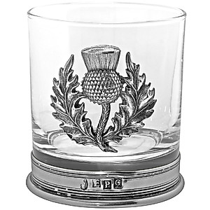 English Pewter Company 11oz Double Tumbler Scottish Thistle Set Old Fashioned Whiskey Glass [SG706]