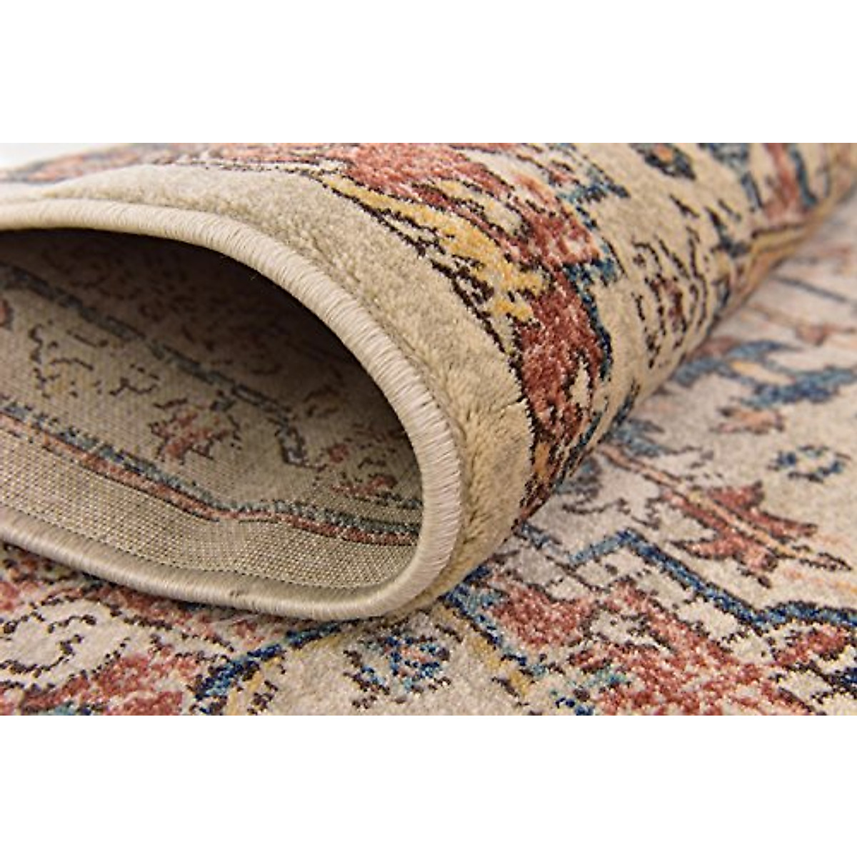 Unique Loom Oslo Collection Distressed Botanical Medallion Beige Runner Rug (3' x 13')