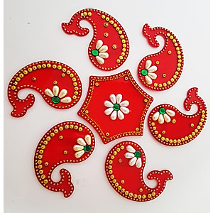 ARTISENIA Handmade Red Dolphin Acrylic Diwali Rangoli Floor Decorations Table Decoration Studded Stones Sequins Traditional Festive Home Door Décor | Floor Wall Stickers RJV-002