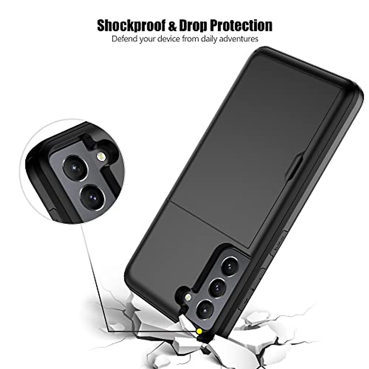 Nvollnoe for Samsung S21 FE Case with Card Holder Dual Layer Heavy Duty Protective Galaxy S21 FE Case Hidden Card Slot Slim Wallet Case for Samsung S21 FE 5G 6.4''(Black)