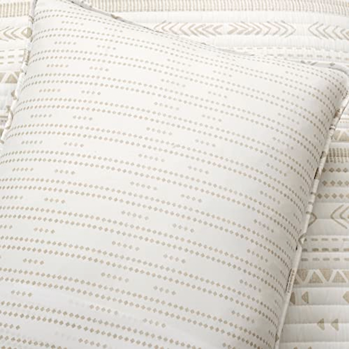 Lush Decor Hygge Stripe Oversized Reversible 3 Piece Quilt Set, King, Neutral & White