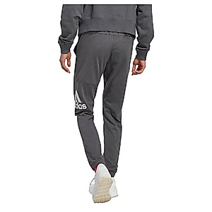 adidas Men's Essentials Single Jersey Tapered Badge of Sport Pants, Dark Grey Heather, Large