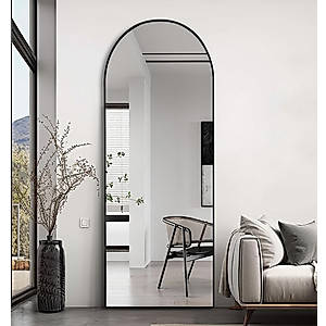 JAWGLOW Arched Full Length Mirror, 64 "x 21" Floor Mirror with Stand, Full Body Mirror with Aluminum Alloy Frame, Freestanding, Wall-Mounted or Leaning (Black)