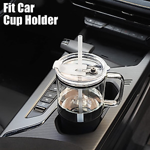 Sursip 32 oz Glass Tumbler with Handle, Glass Water Bottles with Lid and Straw, Reusable Iced Coffee Cup with Silicone Sleeve - Fit in Car Holder, BPA Free, Leak Proof, Dishwasher Safe (Fresh Blue)