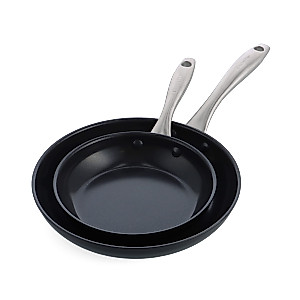 GreenPan Lima Midnight Hard Anodized Healthy Ceramic Nonstick 8" and 10" Frying Pan Skillet Set, PFAS-Free, Induction, Oven Safe, Black