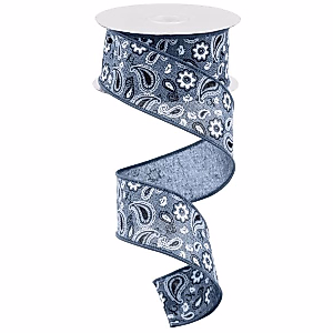 Blue Bandana Wired Edge Ribbon | 10 Yards | 1.5 inch Western Bandana Ribbon