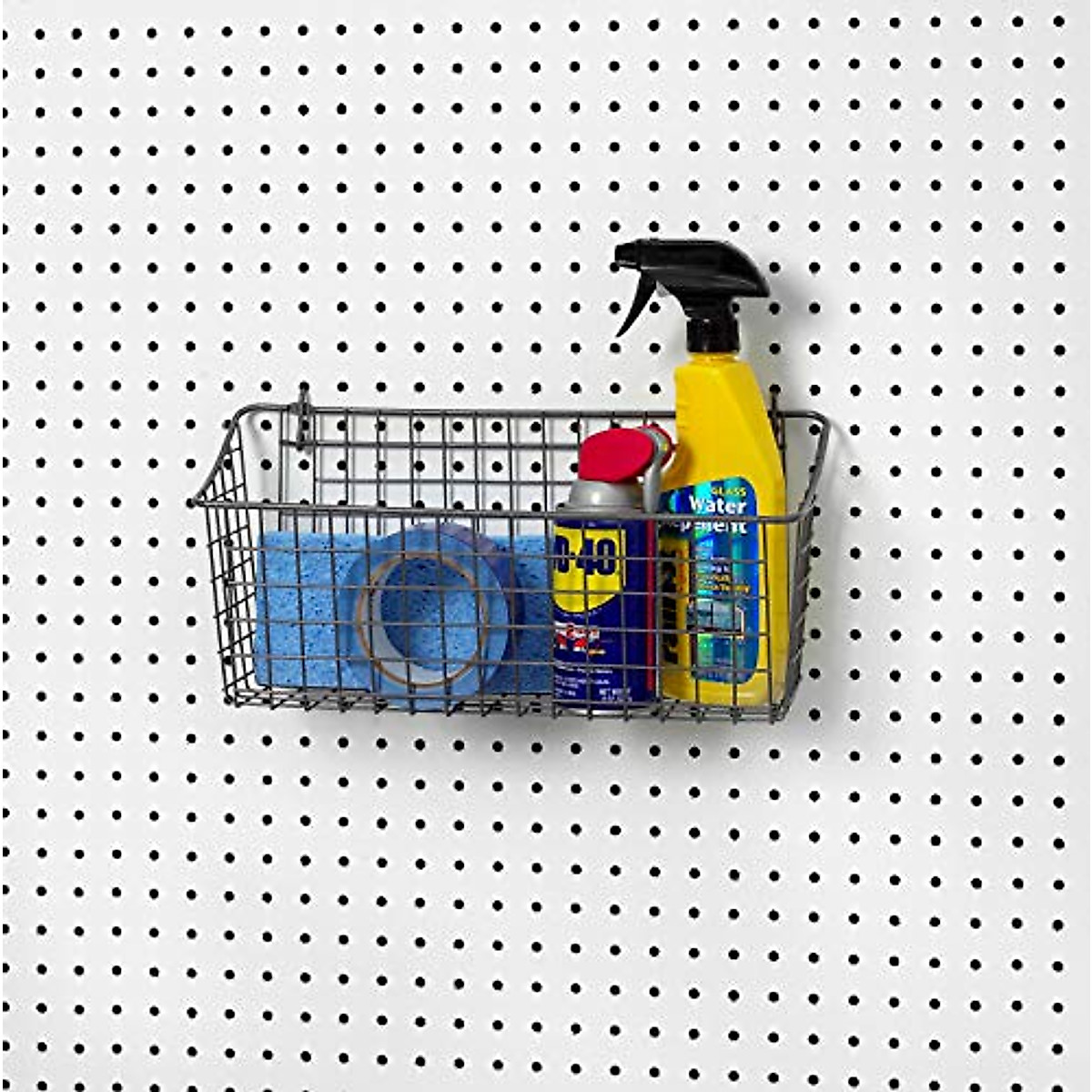 Spectrum Pegboard & Wall Mount Wire Basket Extra Large (Industrial Gray) - Storage & Organizer for Garage, Tools, Shed, Home, Work Bench, Crafts, & More