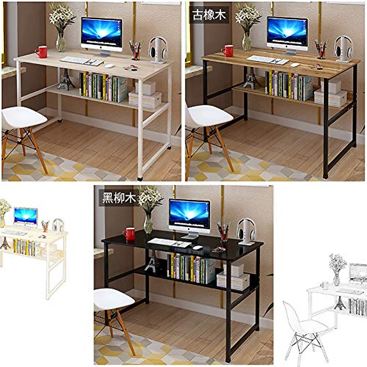 TOPYL Computer Desk with Bookshelf,47" Modern Simple Style Desk for Home Office,Sturdy Writing Desk - Family Workstation with 2 Tier Shelves