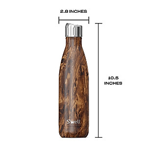 S'well Stainless Steel Water Bottle with Sports Cap, 17oz, Teakwood, Triple Layered Vacuum Insulated Containers Keeps Drinks Cold for 36 Hours and Hot for 10, BPA Free, Perfect for On the Go