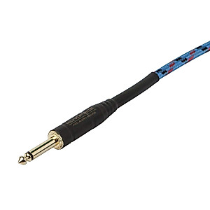 Monoprice 1/4-Inch TS Male to 1/4-Inch Right Angle TS Male Guitar/Instrument Cable - 10 Feet, Blue, 20AWG, Braided Jacket, Gold Plated - Cloth Series