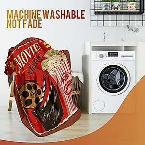 Levens Movie Theme Blanket Gifts for Women Girls Boys, Popcorn Cinema Print Decoration for Home Bedroom Living Room All Seasons, Soft Comfort Smooth Lightweight Throw Plush Blankets Red 50"x60"