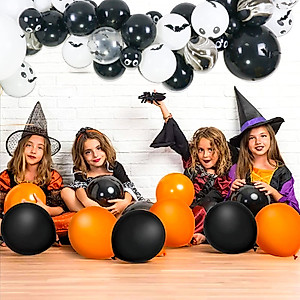 123 Pcs Halloween Balloon Arch Garland Kit, 18" 12" 5" Black White Latex Balloons 18" Boo Foil Balloon with 3D PVC Bat Halloween Decorations Pack for Halloween decoration Halloween Party Supplies