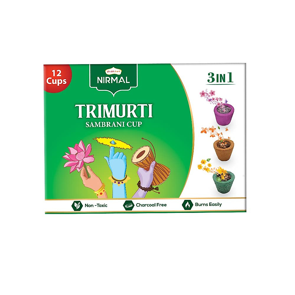 Shubhkart 3 in 1 Trimurti Premium Sambrani Dhoop Cup | Long Lasting Incense for Prayer, Puja, and Meditation | Refreshing Fragrance | Stress Relief and Negative Energy Removal | Odor Removing