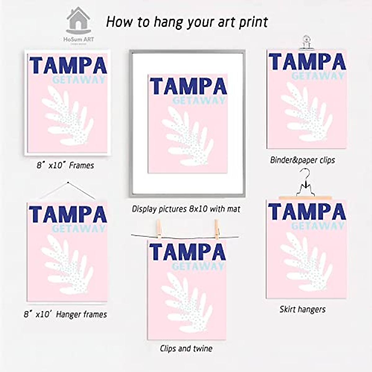 HOSUM ART Preppy Room Decor Aesthetic Hot Travel Canvas Wall Art for Teen Girls Bedroom Pink College Dorm Room Posters Trendy Wall Decor - Set of 6 8x10in (UNFRAMED)