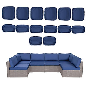 kinbor Patio Cushion Covers Replacement - 14 Piece Outdoor Couch Cushion Slipcovers with Zipper for Sectional Sofa Furniture Set, Washable Covers Only (Dark Blue)