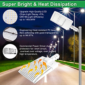 300W LED Parking Lot Light, 42000LM(140LM/W) 5000K White LED Shoebox Area Light, 1-10V Dimmable Commercial Outdoor Street Pole Lighting, IP65 Waterproof 100-277VAC UL DLC Listed