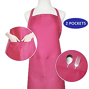 Hi loyaya 10 Pack Bib Pink Aprons Bulk for Women Girl Adult Painting BBQ Cooking Kitchen Baking with Pockets (10, Pink)
