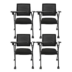 XIANXUS Conference Room Chairs Foldable Desk Chair,Stacking Tablet Arm Chair with Caster Wheels for Office School Classroom Training (with Desktop 4 Pack)