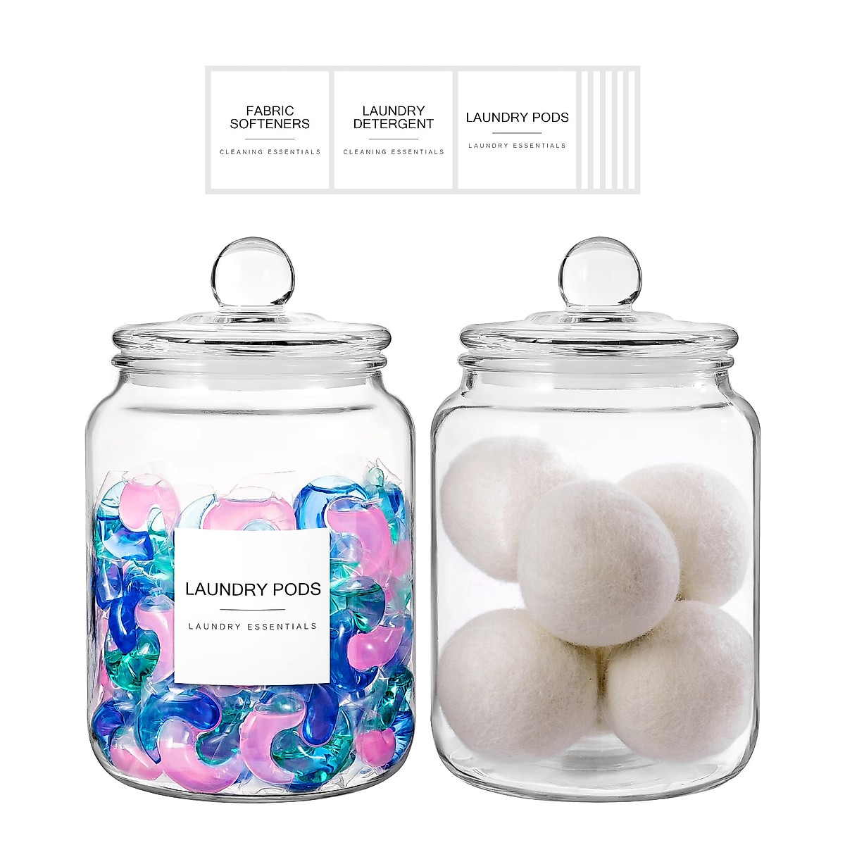 Mustry Glass Jars for Laundry Room Organization, 0.5 Gallon One Hand Easy Open Laundry Jars with Lids (Set of 2)