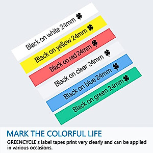 GREENCYCLE 24mm (0.94") Label Tape Compatible for Brother AZE TZe 251 Black on White Clear Red Blue Yellow Green for P Touch PT-D600 D600VP PTP750W PT-P900W PT2730VP 2430PC PT-P710BT PTH500LI (6 Pack)