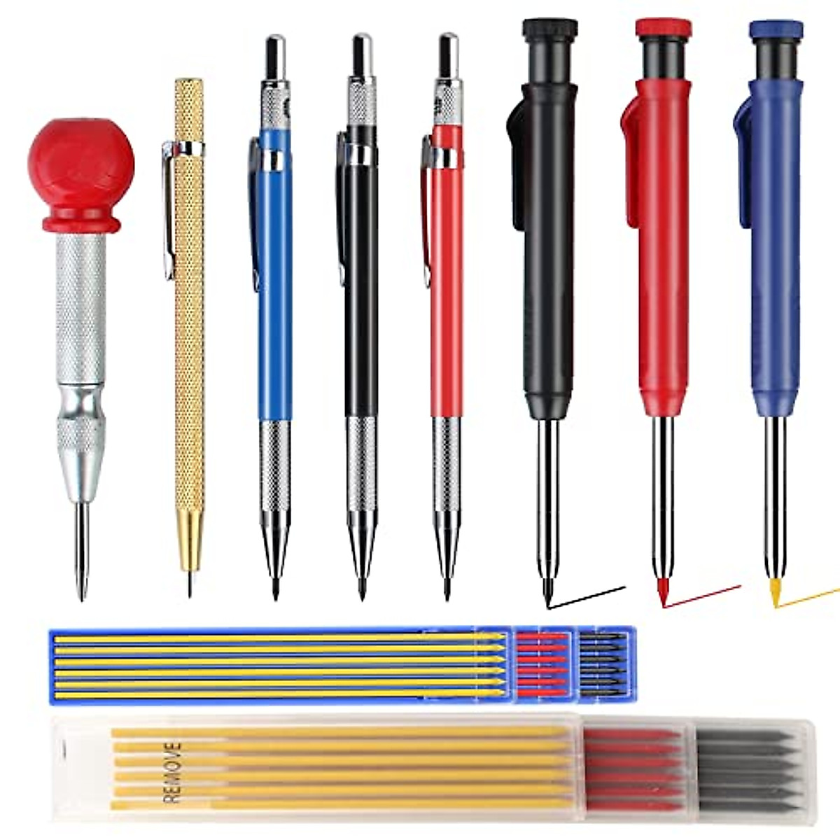 8 Pack Carpenter Pencils Set, Mechanical Construction Pencil with 60 Pcs Refills Construction Marking Tools Carbide Scribe Tool Kit for Construction Woodworking