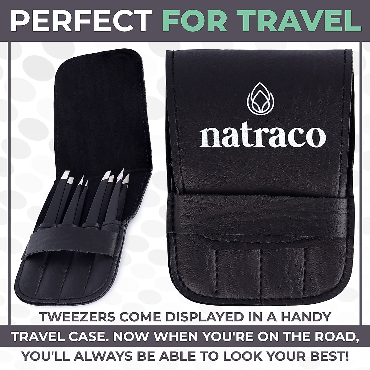 Natraco Tweezer Set - Slanted & Pointed Stainless Steel Professional Tweezers for Eyebrows - Sharp Precision for Facial Hair, Splinters, and Tick Remover – 4 Pack, Black