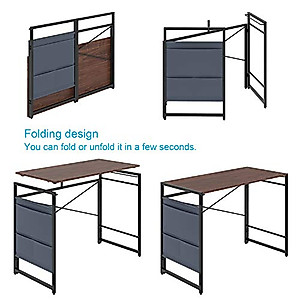 YOMT Foldable Desks for Small Spaces,Small Folding Writing Computer Desk Table with Storage Bag,Portable desks for Home Office,Brown