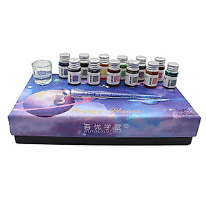 XIAOYU Glass Dip Pen Set, Calligraphy Pen Set, Happy Planet Glass Pen Set, 15-Piece Kit, Crystal Glass Pen & Pen Holder & Cleaning Cup & 12 Bottle Ink, Purple
