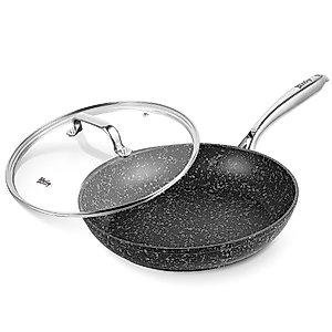 HLAFRG 8 Inch Frying Pan with Lid, Black Granite Skillet, Non Toxic PFOA Free, Even Heating and Less Oil,8 Inch Omelet Pan with Heat-Resistant Handle,Suitable for All Stove, Oven Safe
