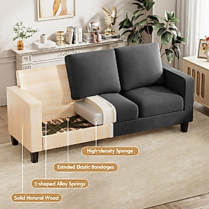 VICTONE Convertible Sectional Sofa Couch, 3 Seat L-Shaped Sofa with Linen Fabric Ottoman Small Couch for Small Apartments, Living Room and Office (Dark Gray)