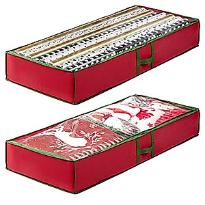 ZOBER Non Woven Under-Bed Christmas Gift wrap Storage & Decoration Bag PVC Cover, Slim Compact Wrapping paper Holiday Storage, Reinforced Handles for Easy Carrying