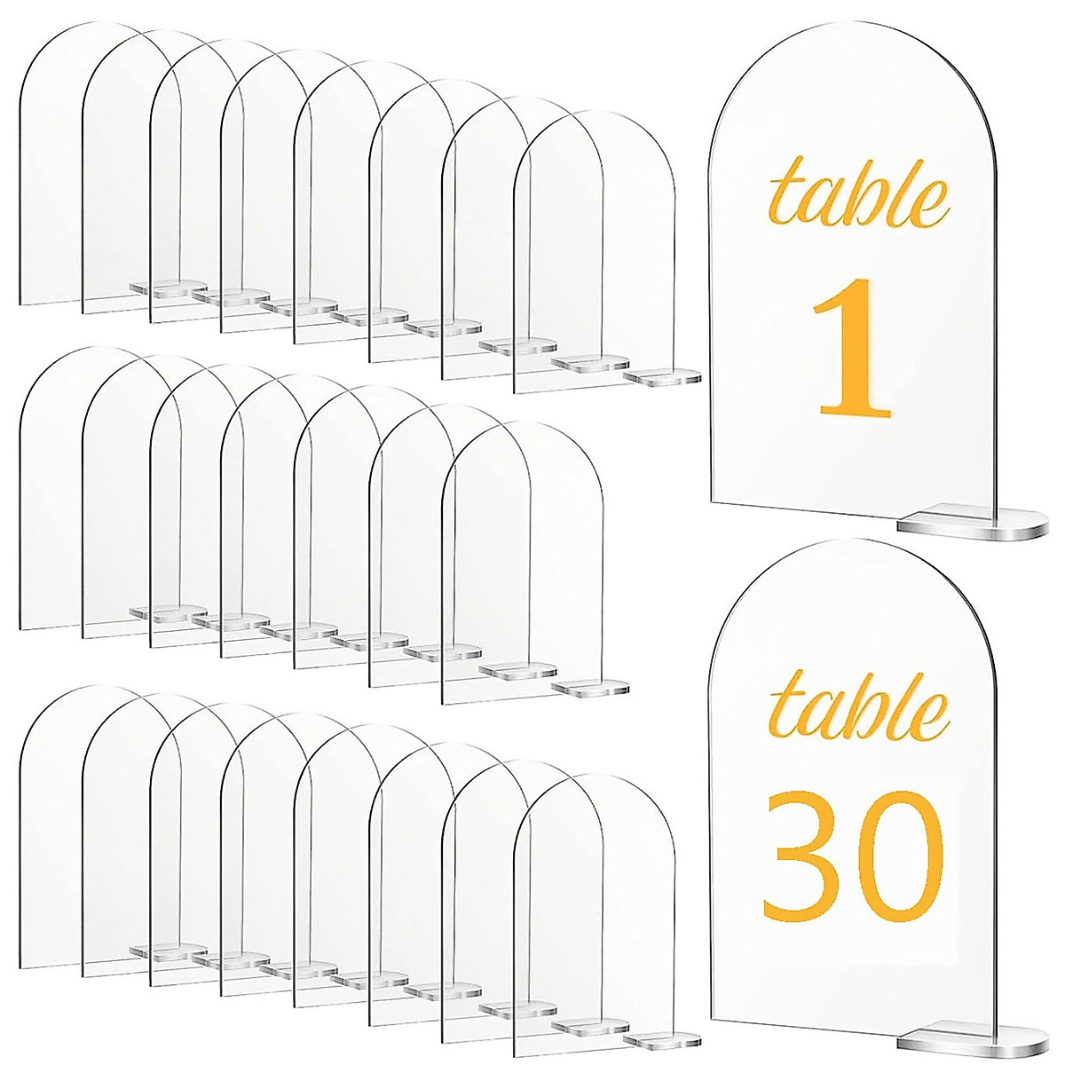 30 Sets Clear Arch Acrylic Sign with Stands Blank Arched Acrylic Sheet DIY Acrylic Arch Table Numbers for Wedding Reception Event Party Restaurant Centerpieces Decor (4 x 6 Inch)