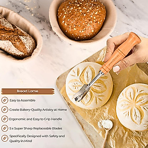 Sourdough Proofing Baskets For Bread Baking Set of 2 - Round 9" & Oval 10" - Qrème House Premium Banneton Bread Proofing Basket Kit For Easy Artisan Bread Making With Bread Lame, Dough Whisk & Scraper