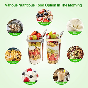 YehTrum Overnight Oats Containers with Lids and Spoon, 4 Packs 22 oz Glass Mason Jars for Overnight Oats, Large Capacity Oatmeal Container Mason Overnight Oats Jars for Milk, Cereal, Fruit