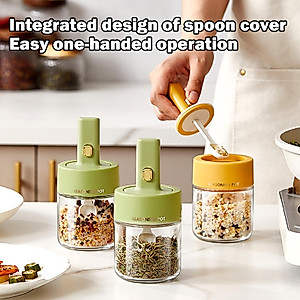 Glass Spice Jars | Airtight Seasoning Containers Equipped with Retractable Spoon & Lid | Ultimate Kitchen Essential for Sugar, Salt, & Condiments | Convenient Storage Solution