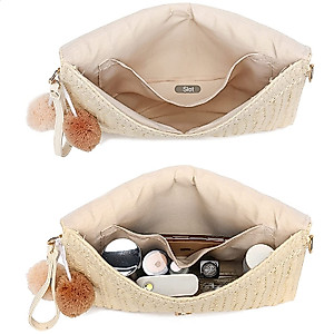 WILDAURORA Straw Shoulder Bag Straw Clutch Women Hand-woven PomPom Straw Crossbody Bag Summer Beach Envelope Purse Wallet