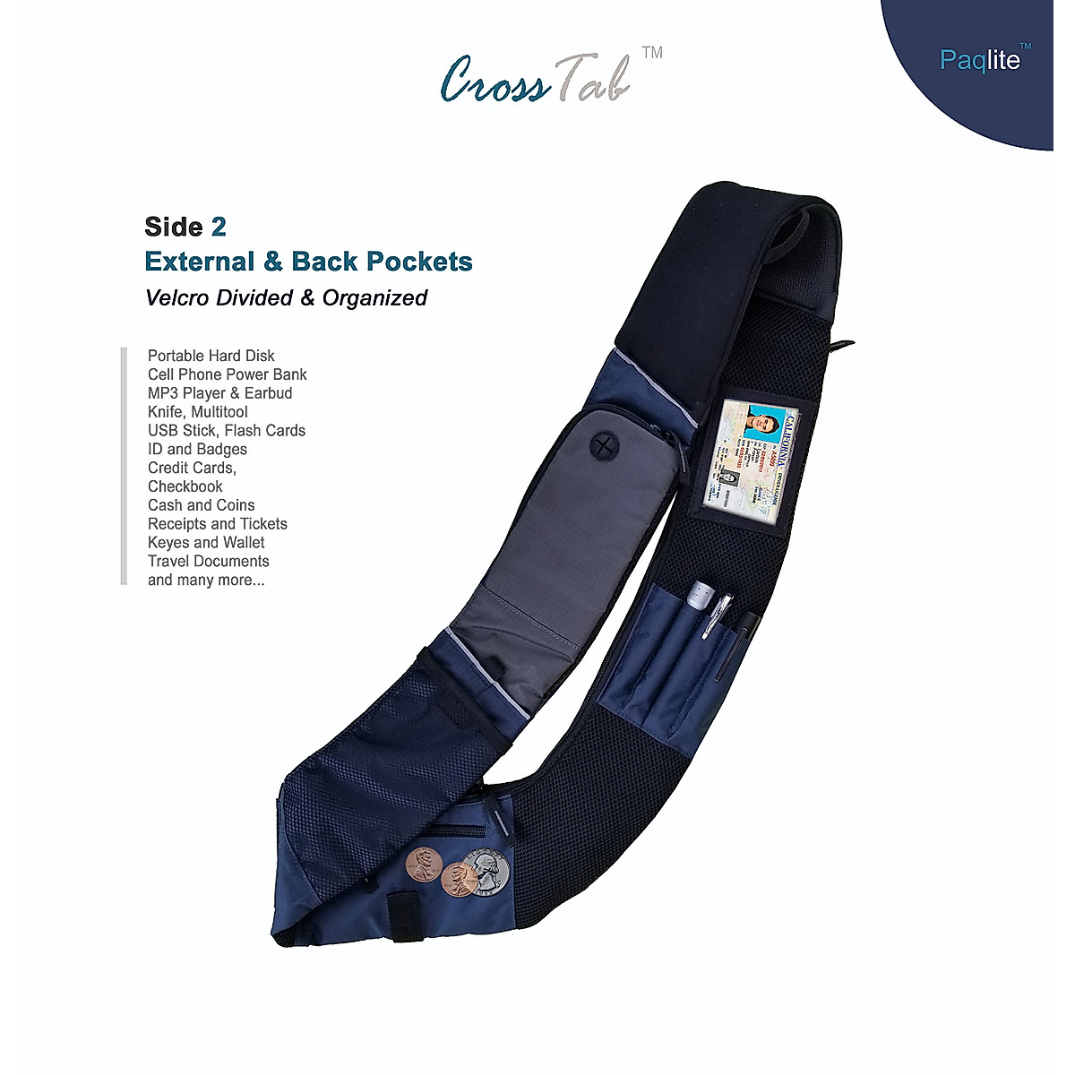 CrossTab - TABLET Hands-Free Ultra-Light Personal Pack by Paqlite - Carryall CrossBody Shoulder bag (Large, Blue)