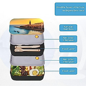 Sunset In Barcelona Adult Lunch Box, Bento Box, With Cutlery Set Of 3, 2 Compartments, Rectangular, Lunch Box For Adults