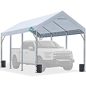 ADVANCE OUTDOOR Adjustable 10x20 ft Carport Heavy Duty Car Canopy Garage Party Tent Outdoor Boat Shelter, with 8 Reinforced Poles and 4 Weight Bags, Adjustable Height from 9.5 ft to 11 ft, White