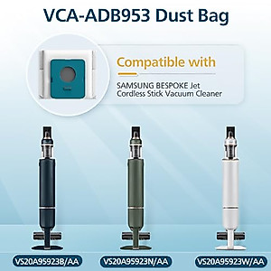 VCA-ADB953 Dust Bag, 6 Pack Vacuum Bags Replacement for Samsung VCA-ADB95 Bespoke Jet Cordless Stick Vacuum Cleaner Accessories Parts, VS20A95923B/AA, VS20A95923N/AA, VS20A95923W/AA