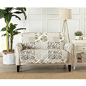 Great Bay Home Patchwork Scalloped Printed Furniture Protector Stain Resistant Loveseat Cover (Loveseat, Taupe)